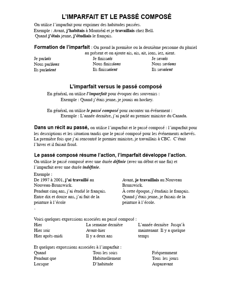 L'Imparfait : Habitudes et Descriptions | PDF | Linguistique