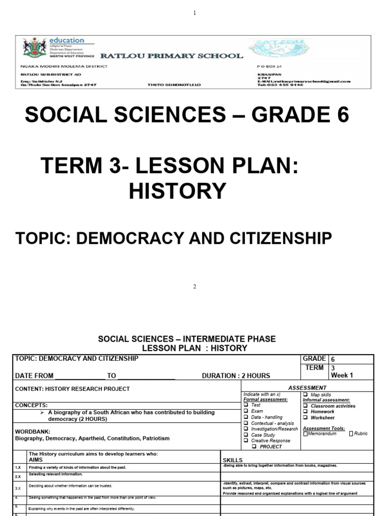 Grade 6 History SS Lesson Plans | PDF | Lesson Plan | Information