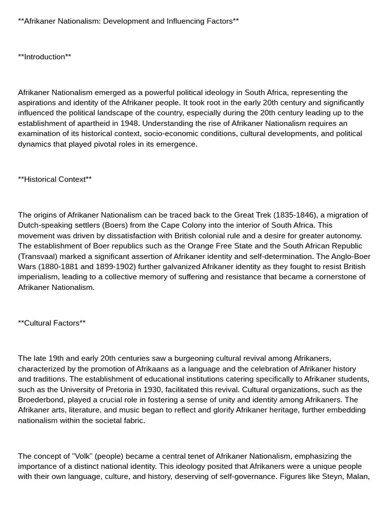 Rise of Afrikaner Nationalism Explained | PDF | Nationalism | South Africa