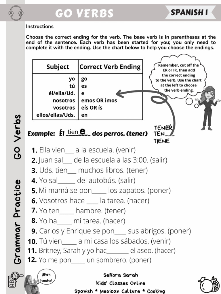 SpanishPresentTenseYOGOIrregularVerbsPracticeGrammarWorksheet 1 | PDF