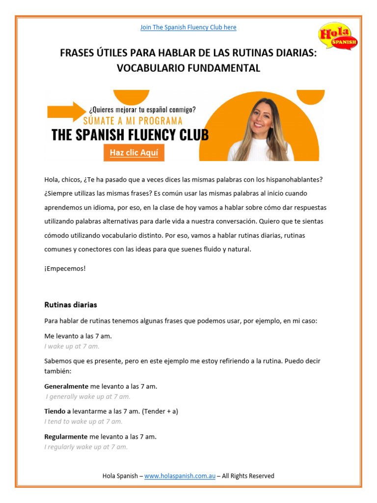 20 Useful Phrases To Talk About Daily Routines in Spanish | PDF ...