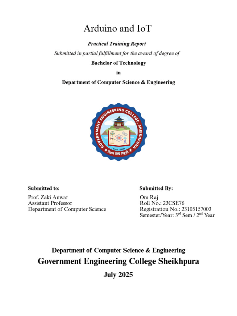 Iot Internship Report | PDF | Arduino | Sensor