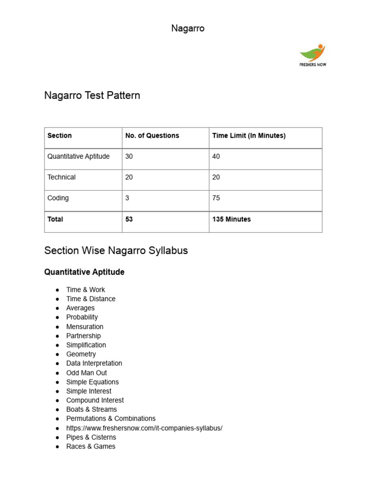 Nagarro Aptitude Test Overview 2025 | PDF