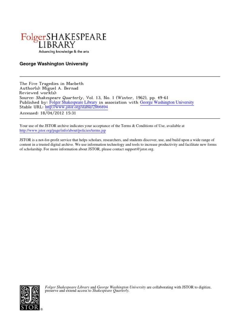 The Five Tragedies in Macbeth | PDF | Macbeth | Sin