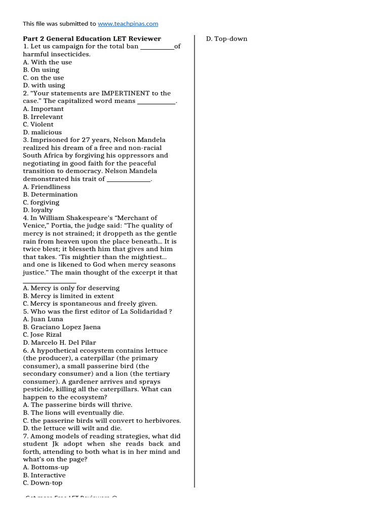 LET General Education Reviewer Part 2 | PDF