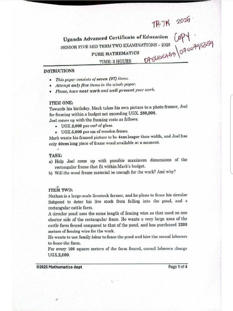 S5 Mathematics Sample Scenario and Answer | PDF