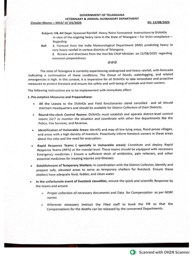 Circular Instructions on Rains to DVAHOs | PDF