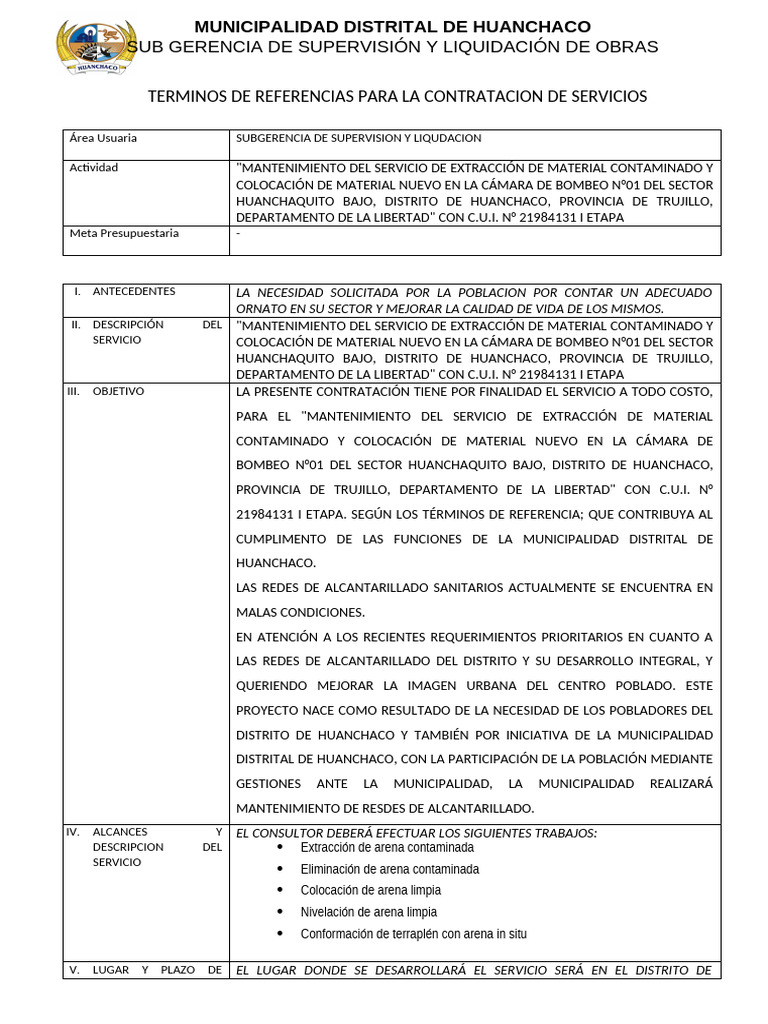 TDR Extraccion de Material Contaminado y Colocacion de Material Nuevo ...