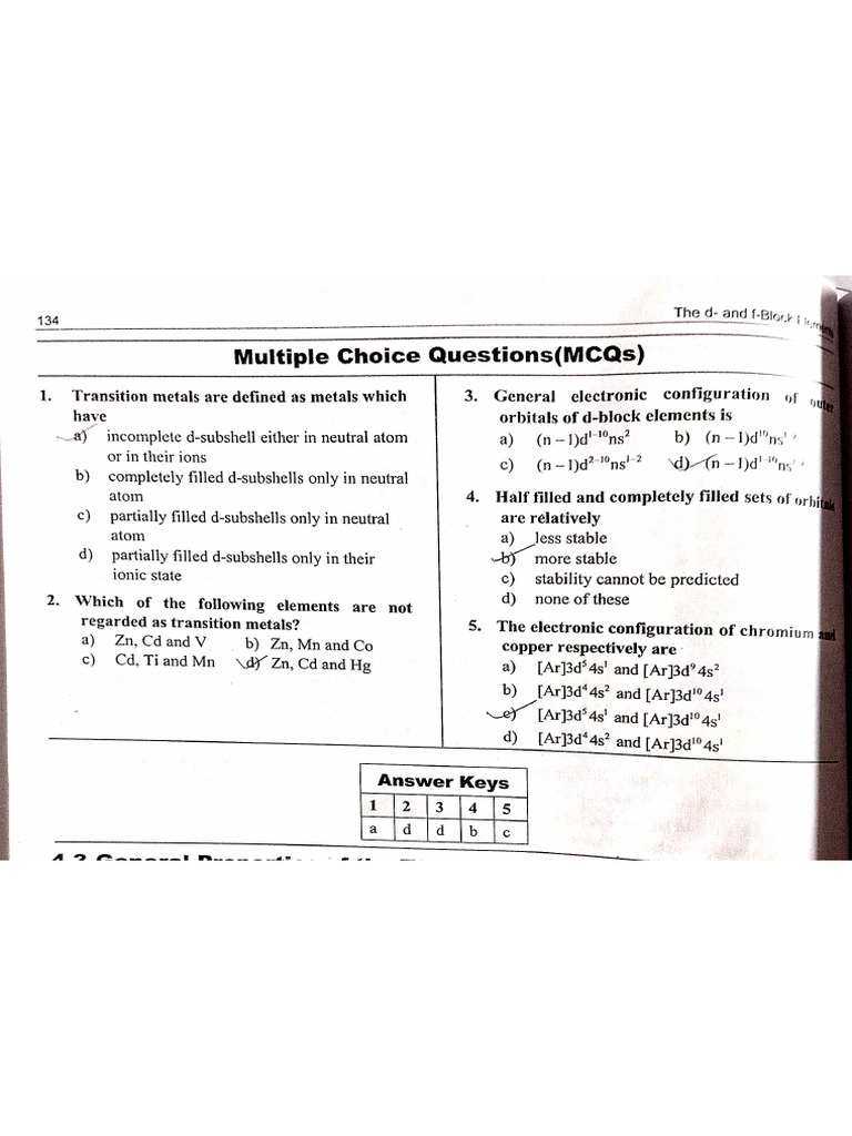 D&F Block Elements - Mcqs (Jeevith) | PDF