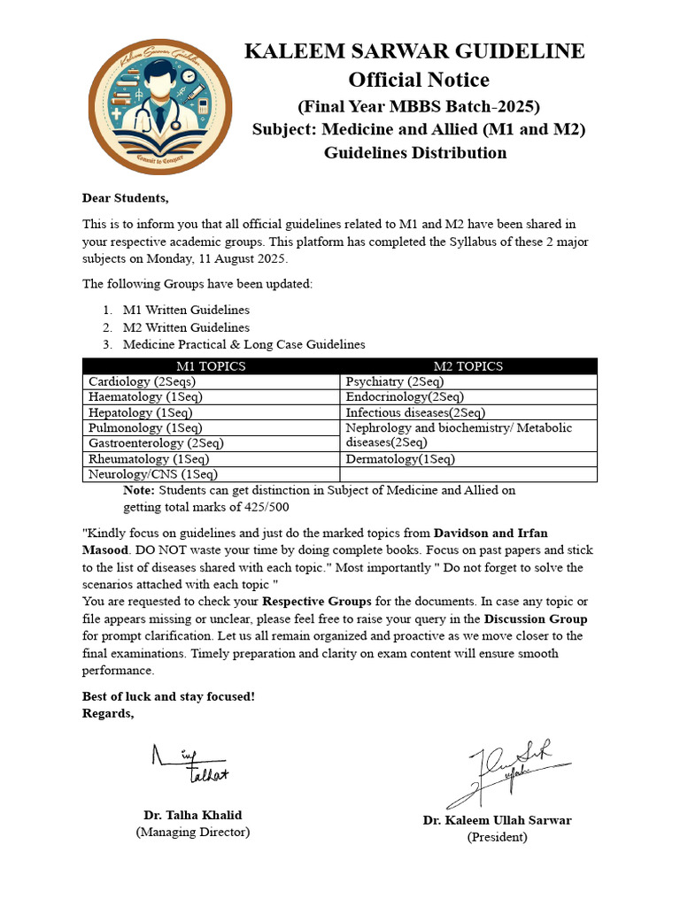 Notice For m1& m2 (Final Year) | PDF