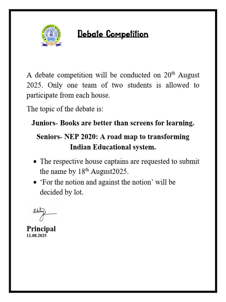 Debate Competition Invitation for Class 7 | PDF