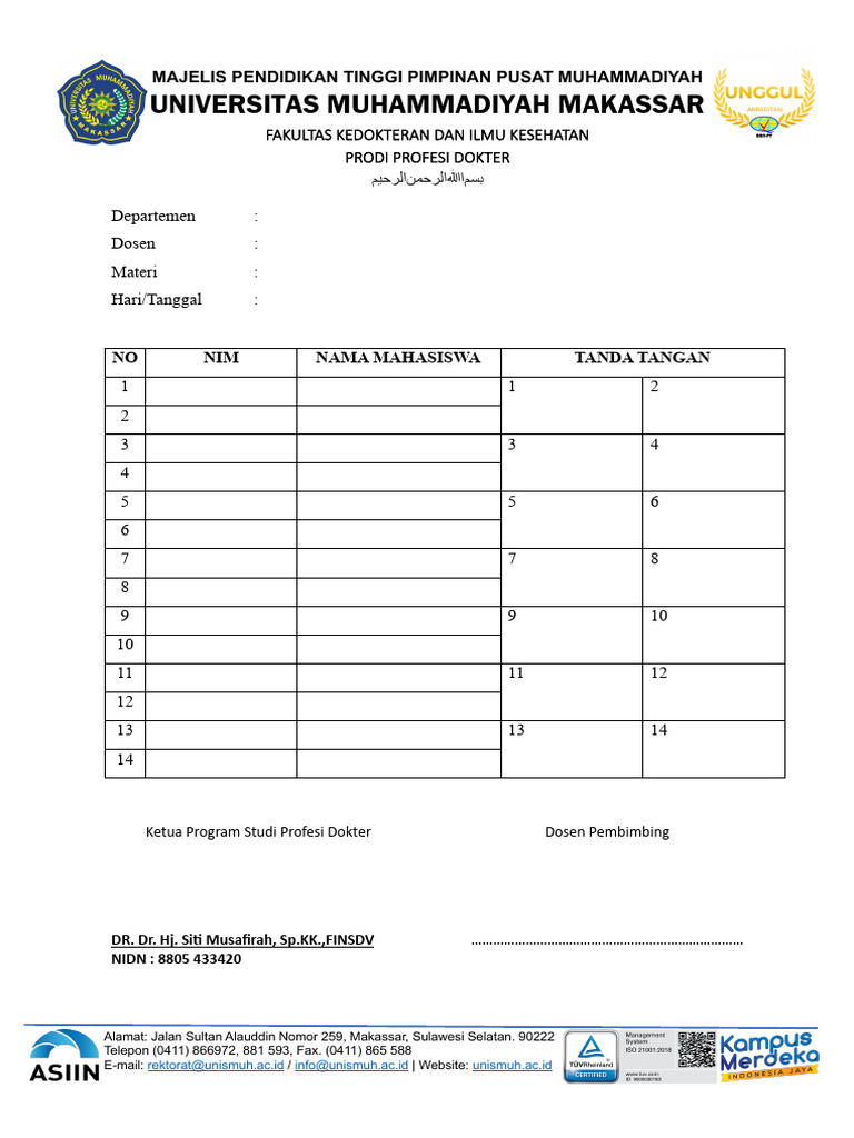Format Absen Bimbingan Dan Ujian 20244 | PDF
