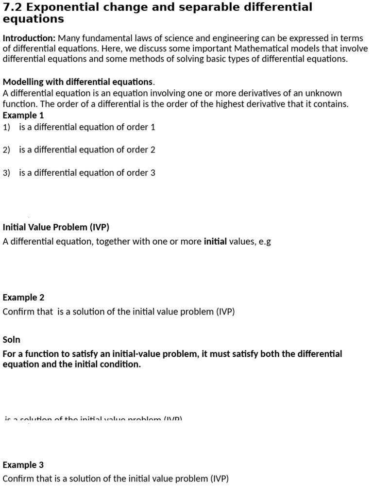7.2 Exponential Change and and Seperable Differential Equation | PDF | Differential Equations ...