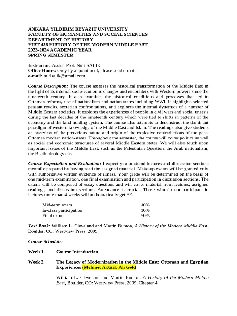 HIST 438 History of The Modern Middle East | PDF | Middle East ...