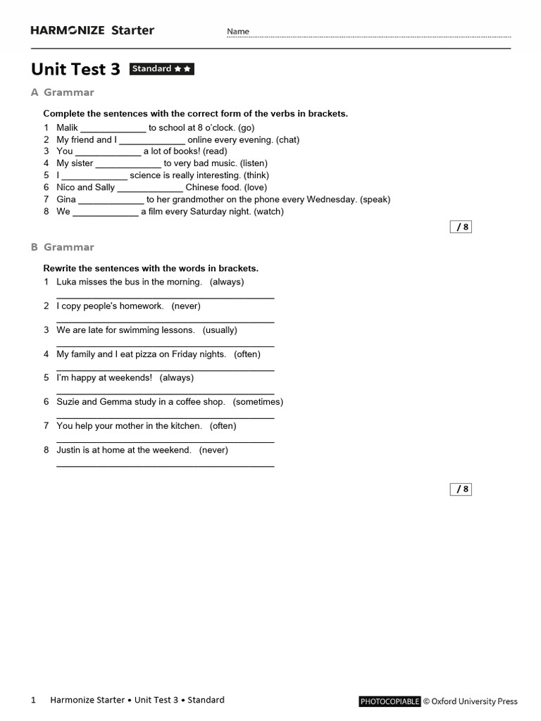 Harmonize Starter Unit Test 3 | PDF | Linguistics