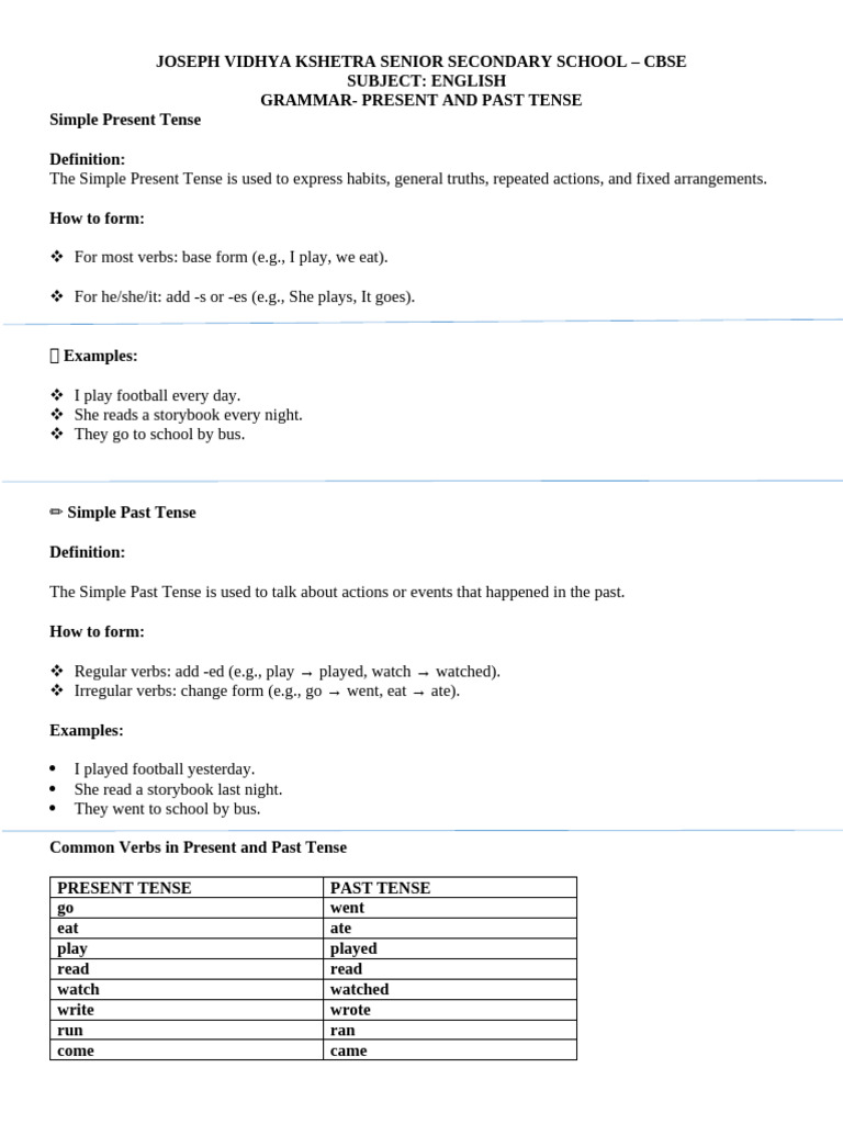 Present and Past Tense Overview | PDF | Grammatical Tense | Verb
