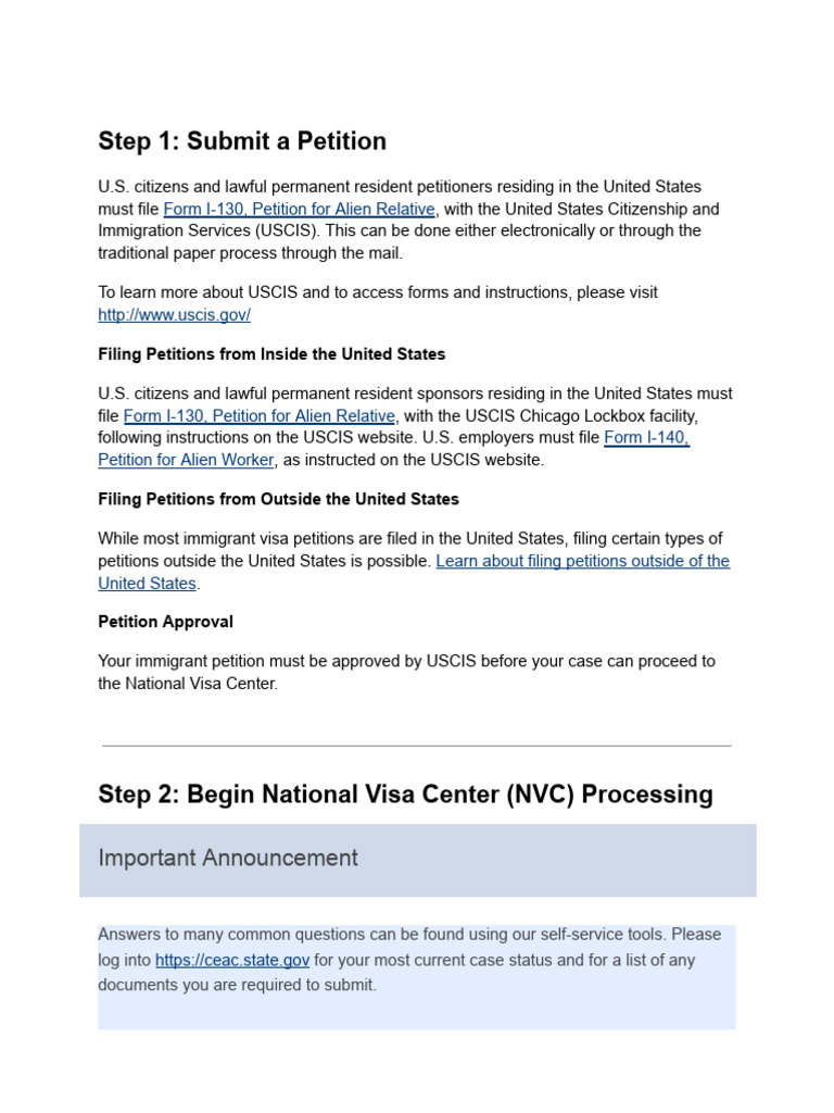 Immigrant Visa Petition Process Guide | PDF