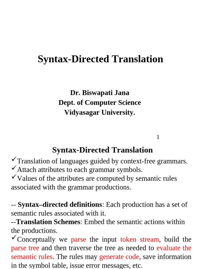 Syntax-Directed Translation Overview | PDF | Parsing | Computer Programming