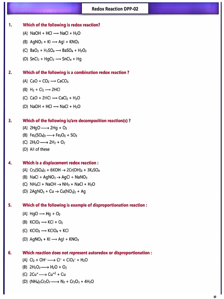Redox Reaction DPP2 | PDF