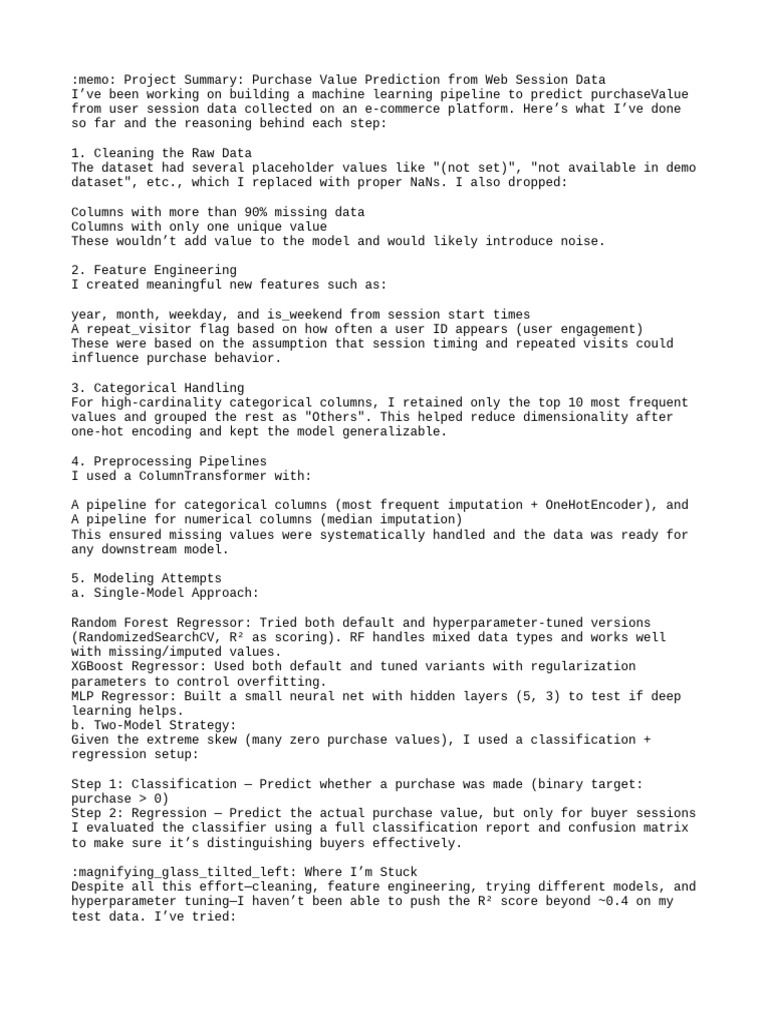 Memo Project Summary Purchase Value | PDF | Statistical Classification | Regression Analysis