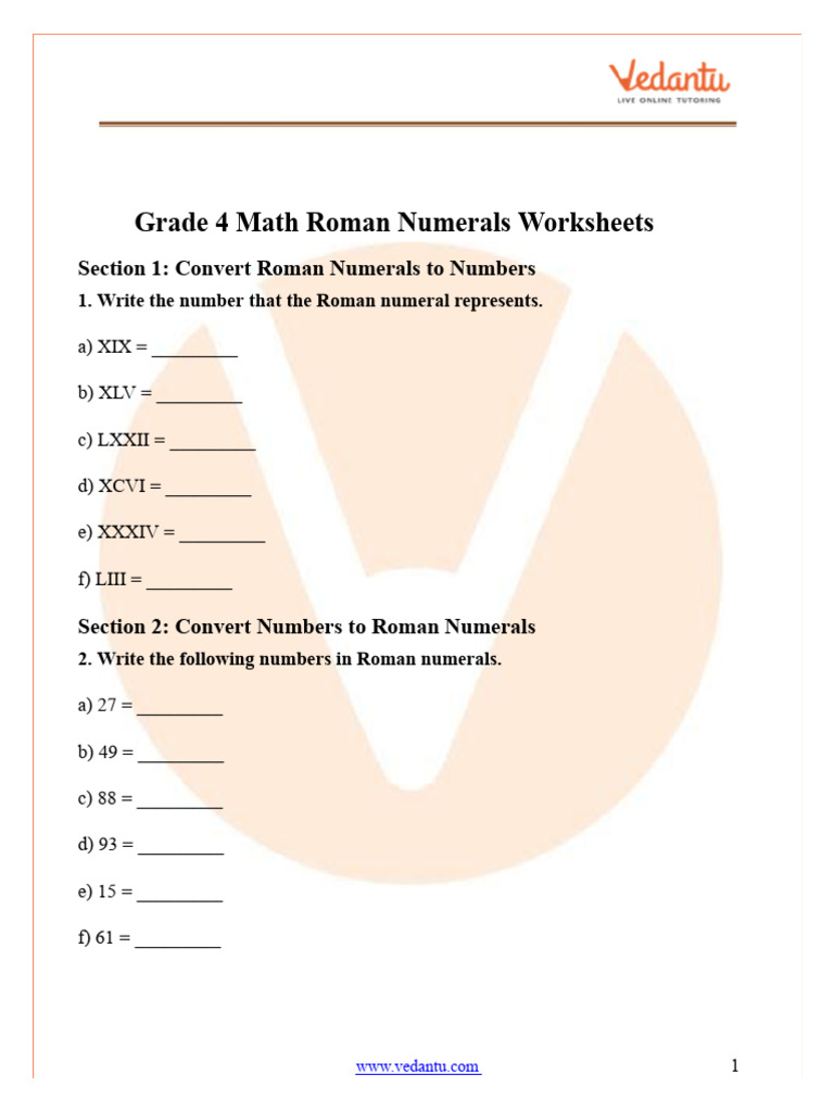 Grade 4 Roman Numerals Worksheet | PDF | Chess | Chess Openings