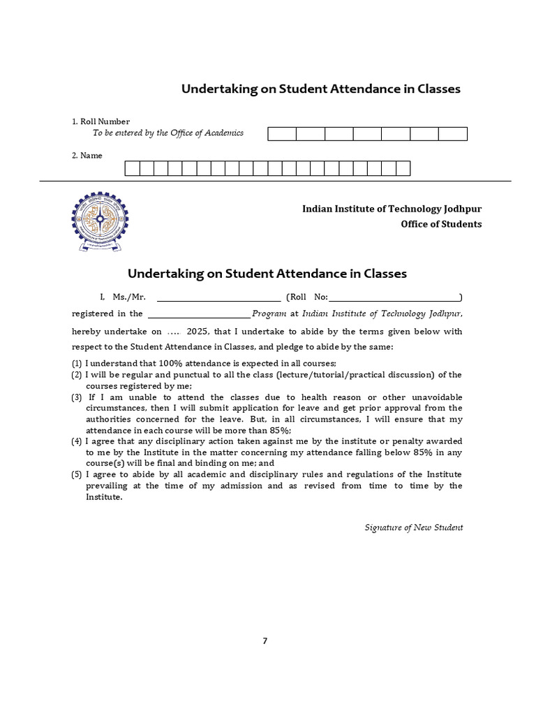 Undertaking Attendance | PDF