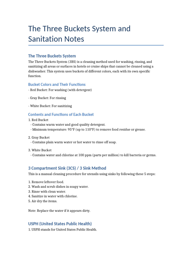 Three Bucket System and Hygiene Notes | PDF | Hygiene