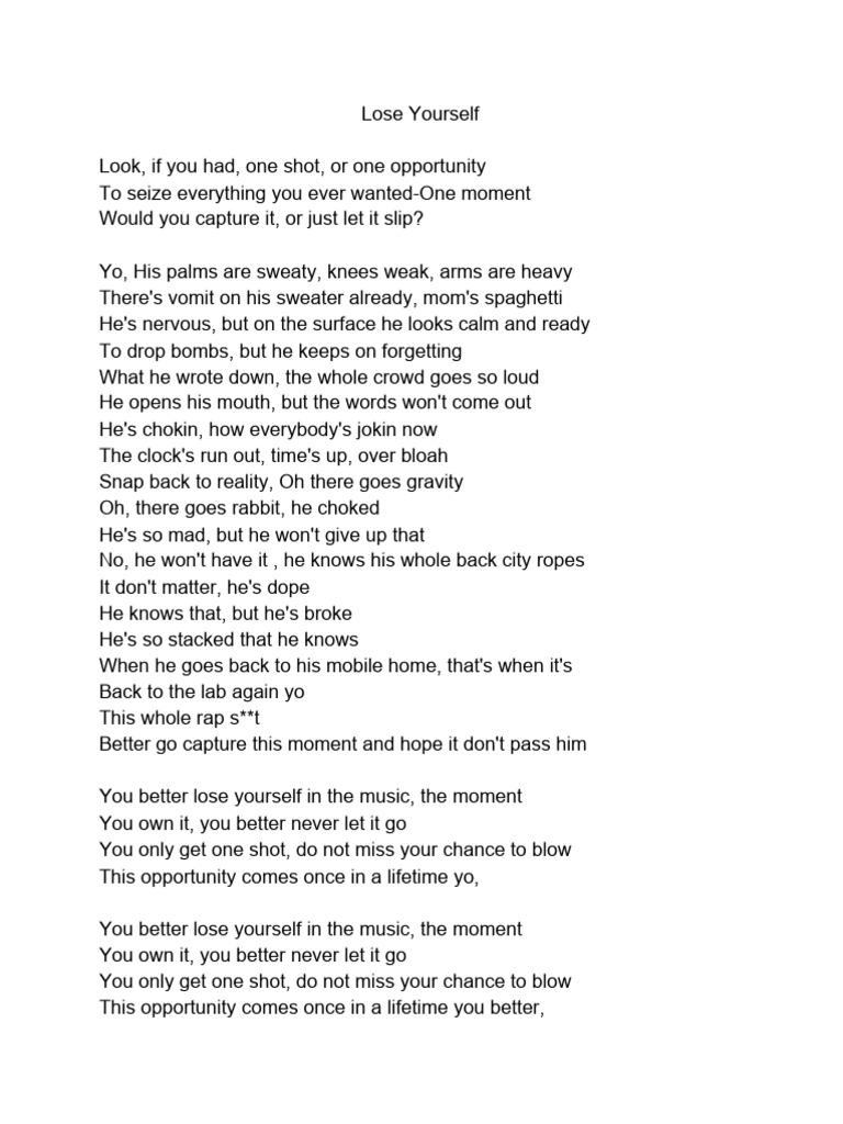 Eminem - Lose Yourself RAP Structure | PDF