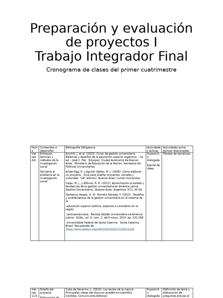 Cronograma Clases + Proyectos AE | PDF | Diseño