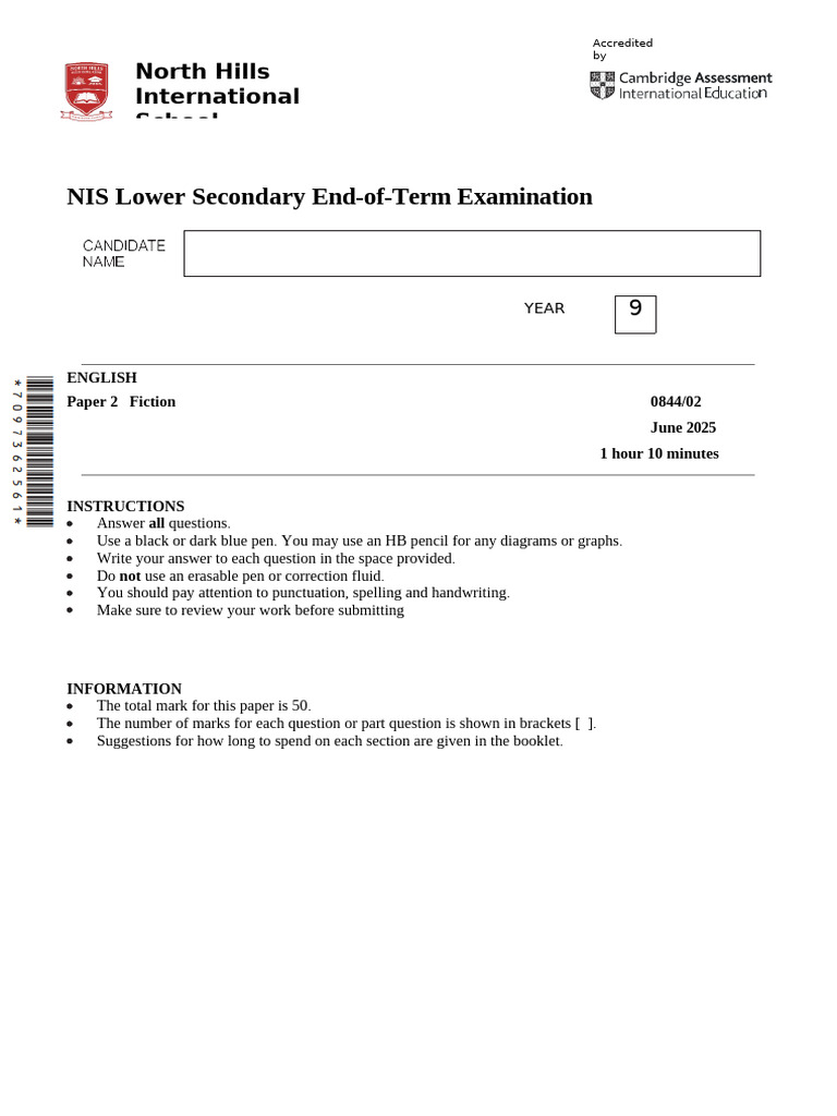 Final Yr 9 Paper 2 t3 2025 | PDF