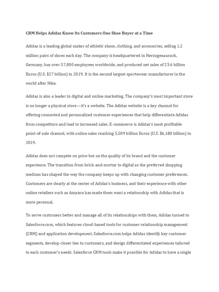 CRM Helps Adidas Know Its Customers One Shoe Buyer at A Time | PDF ...