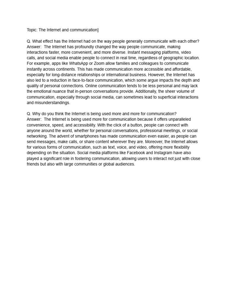 Topic - The Internet and Communication | PDF