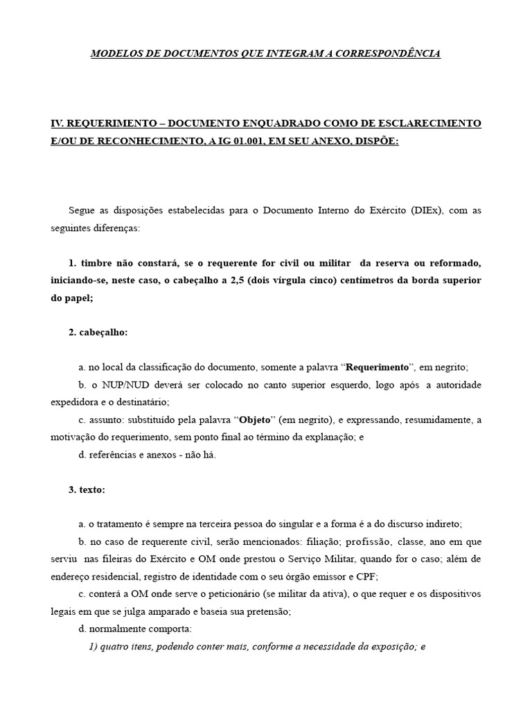 Modelos de Requerimento no Exército | PDF