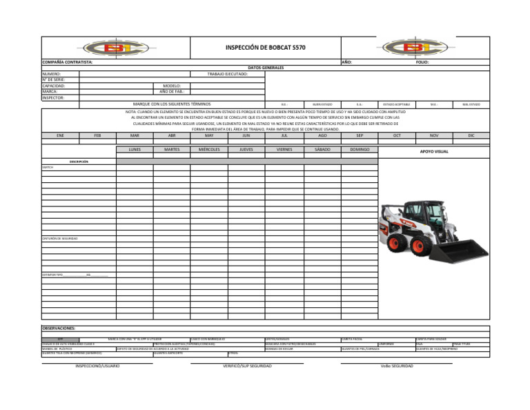 Checklist Bobcat FT 31 v2 | PDF | Vehículo de motor | Vehículos