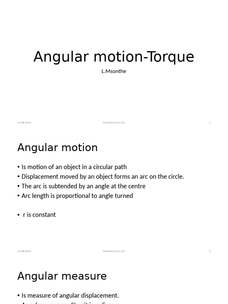 Angular Motion Torque | PDF | Force | Acceleration