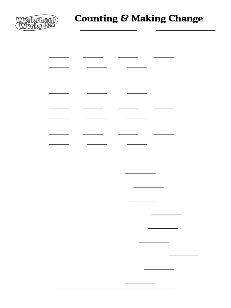 Currency Counting Worksheet | PDF | Nickel (United States Coin) | Penny