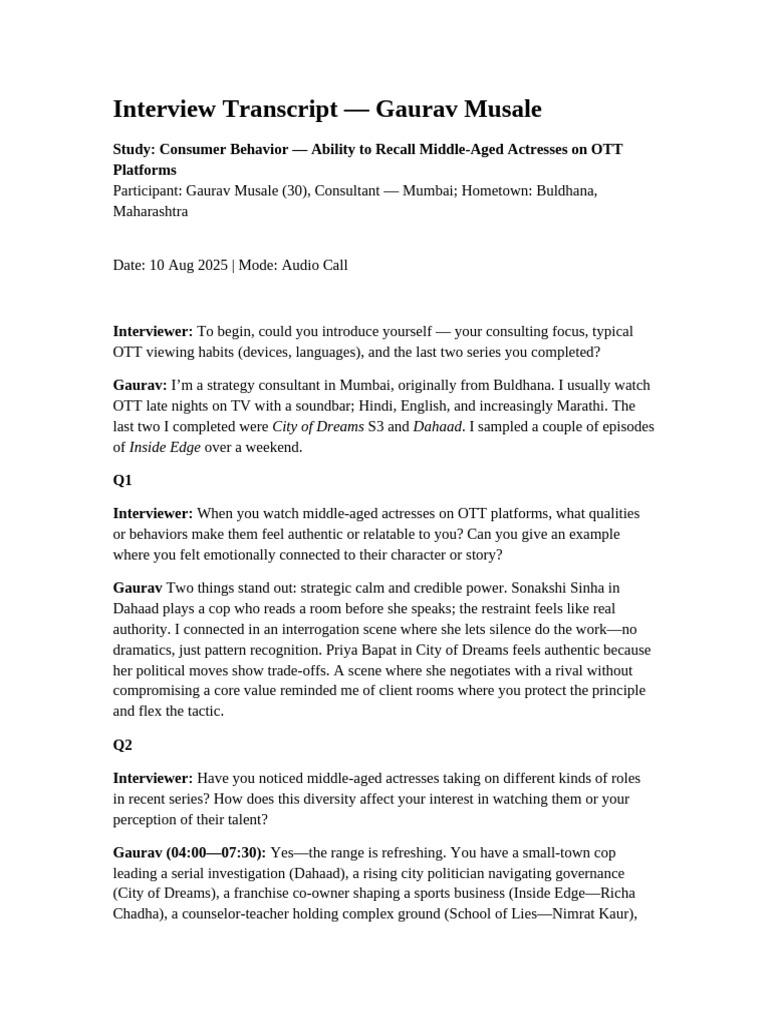 Interview Transcript Gaurav | PDF | Psychology | Psychological Concepts