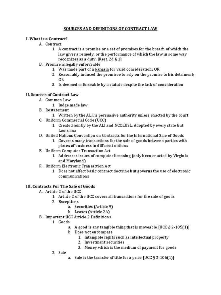 1. Sources and Definitions of Contract Law | Uniform Commercial Code ...