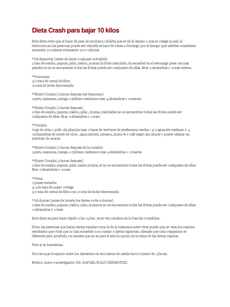 Dieta Crash para Bajar 10 Kilos | PDF | café | Dieta