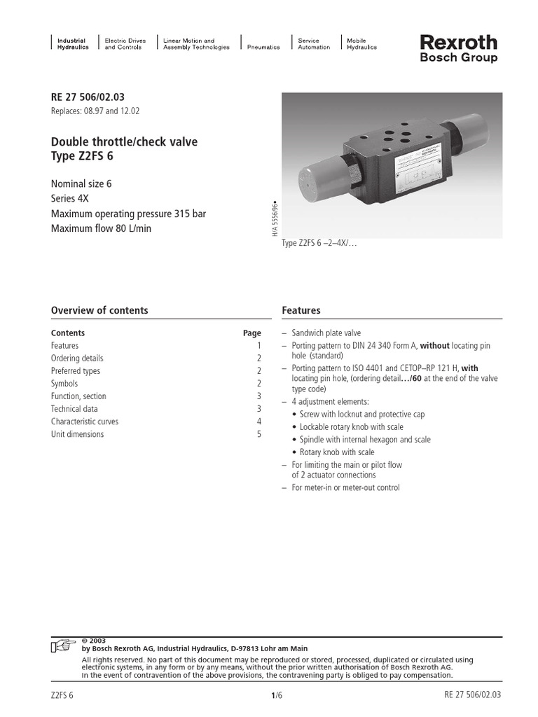 REXROTH Valvula Chek Doble + Reg. Caudal | PDF | Valve | Throttle