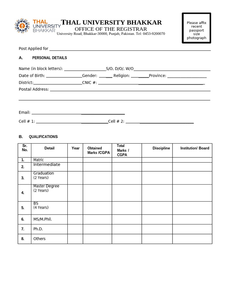 Jobs Application Form TUB Updated | PDF