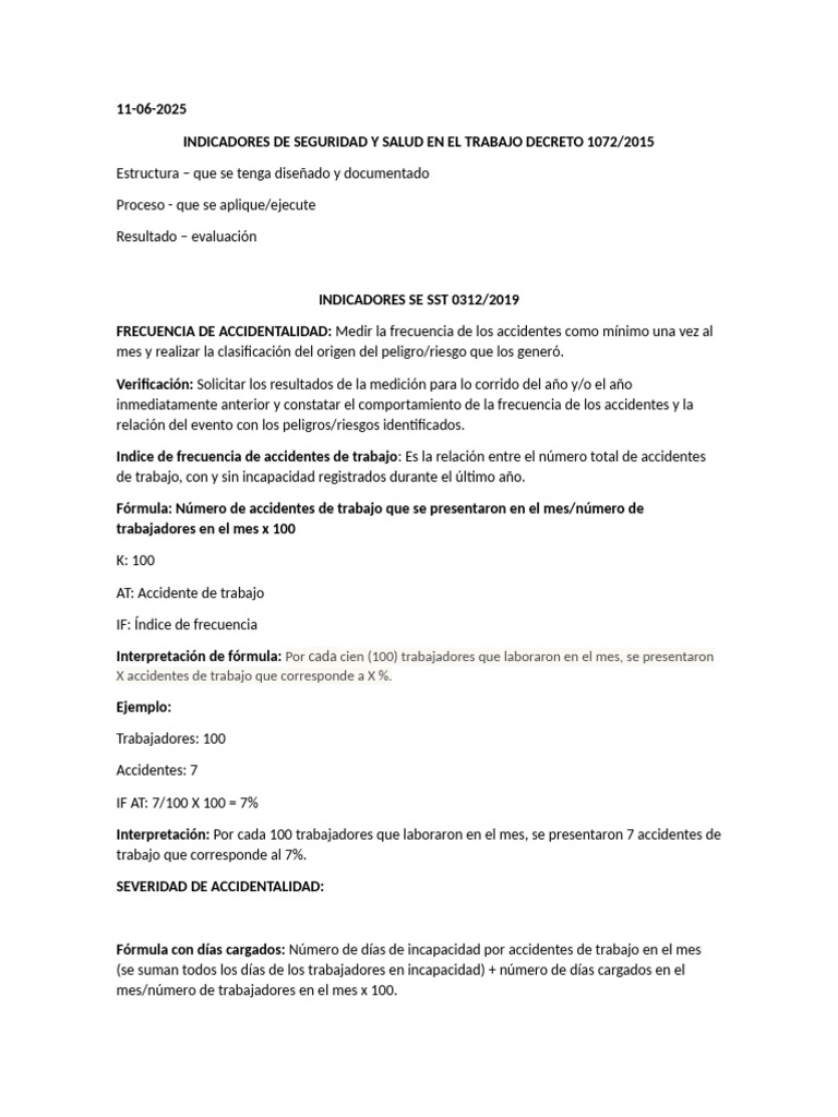 Indicadores de SST Fórmulas | PDF