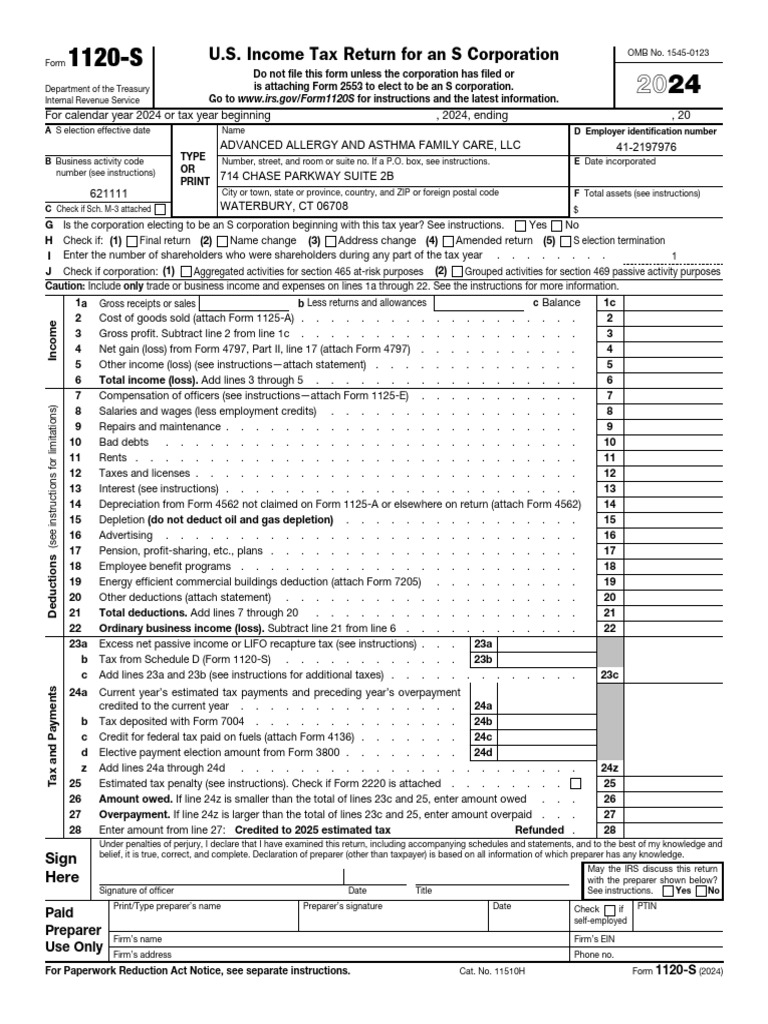 2024 Form 1120-S Instructions | PDF | Equity (Finance) | S Corporation