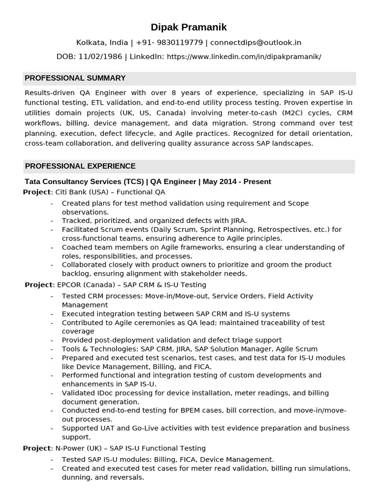 Dipak Pramanik Resume-QA | PDF | Agile Software Development | Computing