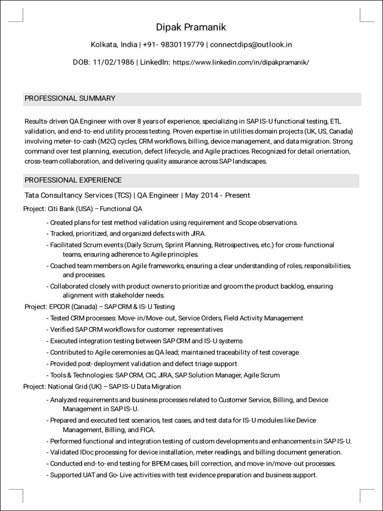 Dipak Pramanik Resume | PDF | Agile Software Development | Scrum (Software Development)
