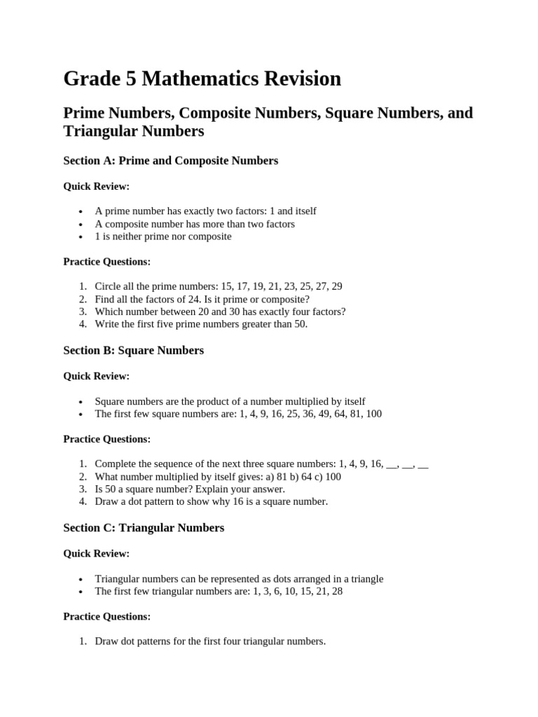 Grade 5 Mathematics Revision | PDF