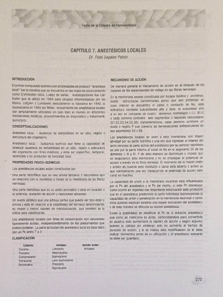 CAPITULO 7. ANESTÉSICOS LOCALES-comprimido | PDF