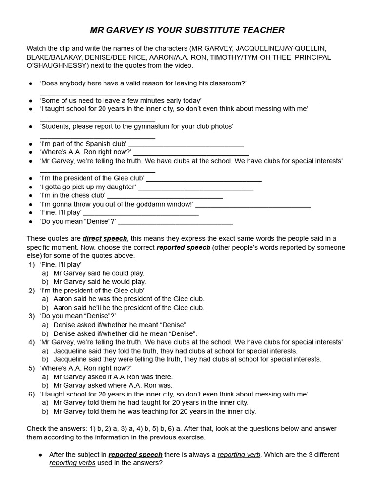 Substitute Teacher Activity Guide | PDF | Linguistic Typology ...