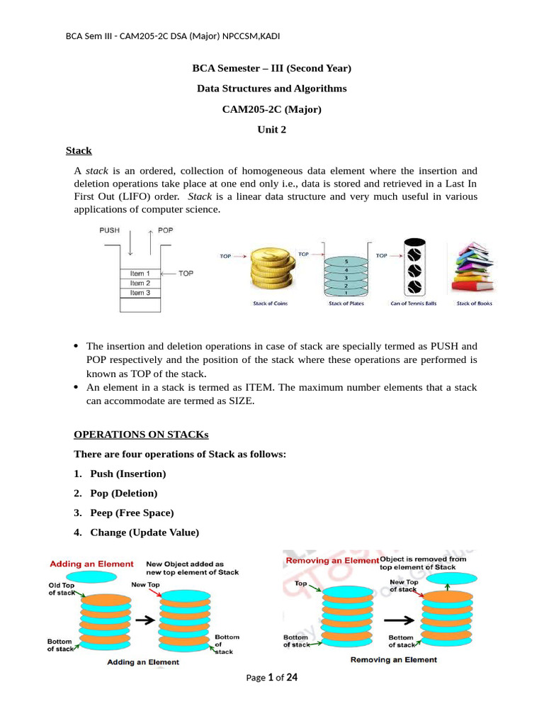 Unit - 2 - Bca-Sem-Iii-Cam205-2c-Dsa | PDF | Notation | Computer ...