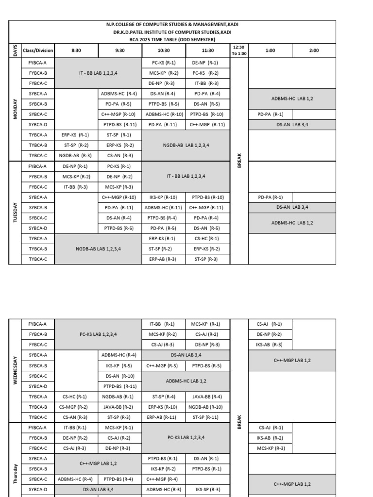 Odd Semester Time Table 2025 | PDF